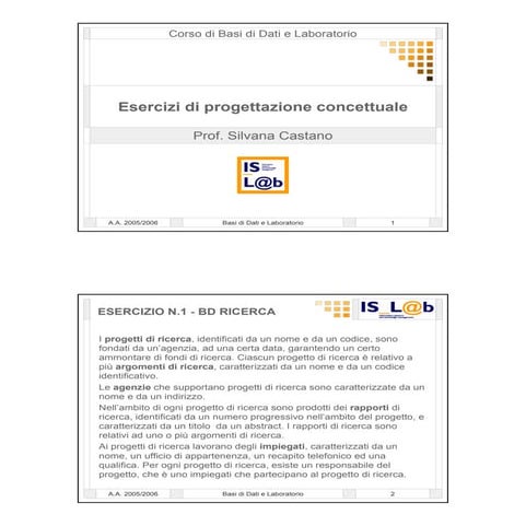 Corso Di Basi Di Dati 06 Esercizi Di Progettazione Concettuale | PPT