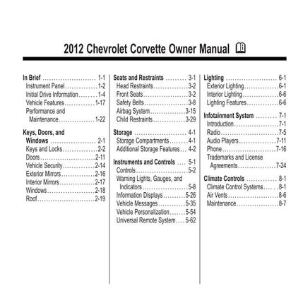 2012 Chevy Corvette Owners Manual | PDF