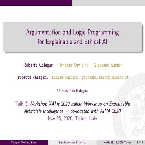 Argumentation And Logic Programming For Explainable And Ethical Ai Ppt