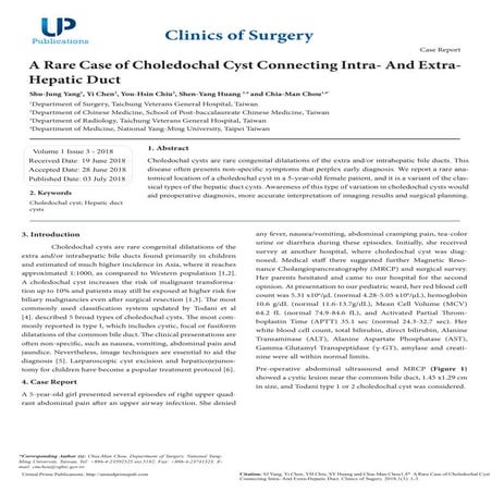 A Rare Case Of Choledochal Cyst Connecting Intra And Extrahepatic Duct Pdf