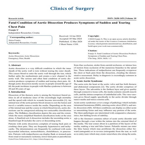 Fatal Condition of Aortic Dissection Produces Symptoms of Sudden and ...