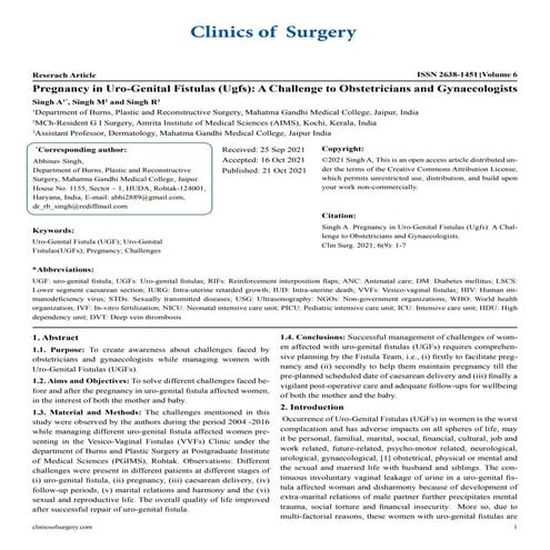 Pregnancy In Uro Genital Fistulas Ugfs A Challenge To Obstetricians 7326