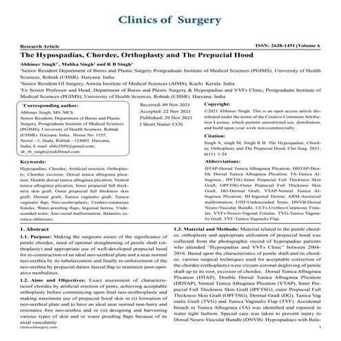 The Hypospadias, Chordee, Orthoplasty and The Prepucial Hood | PDF