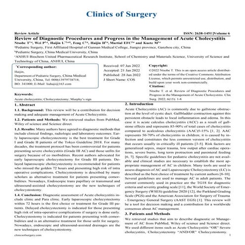 TOKYO GUIDELINES: MANGEMENT OF ACUTE CHOLECYSTITIS AND ACUTE ...