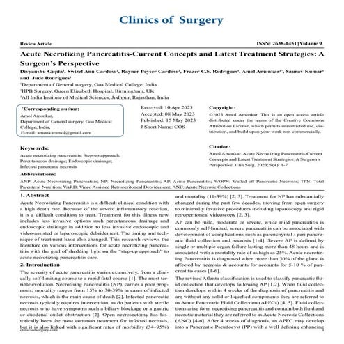 Acute Necrotizing Pancreatitis-Current Concepts and Latest Treatment ...