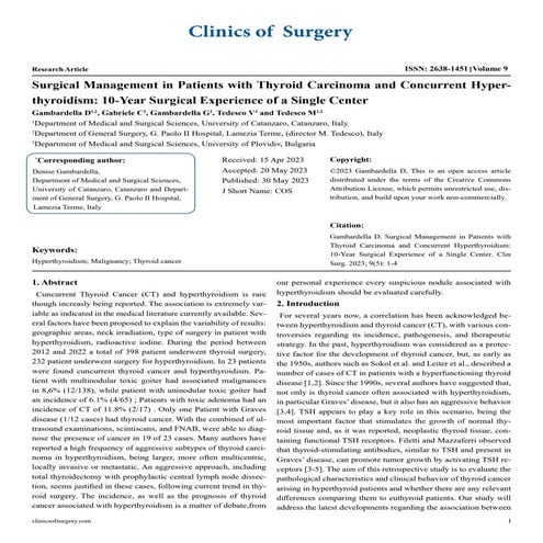 Surgical Management in Patients with Thyroid Carcinoma and Concurrent ...