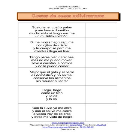 Cosas de casa adivinanzas | PDF