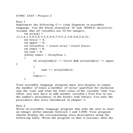 Cosc 2425 Project 2 Part 1 Implement The Following C Code Docx 9303