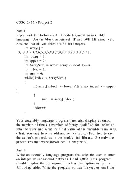 Cosc 2425 Project 2 Part 1 Implement The Following C Code Docx 9303