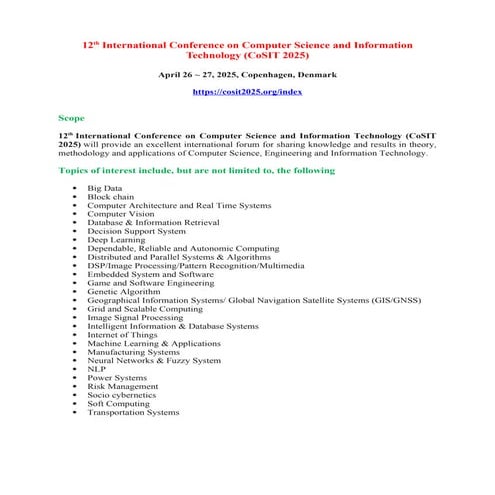 Call For Papers-12th International Conference on Computer Science and ...