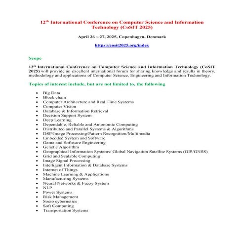 FINAL CALL-12th International Conference on Computer Science and ...