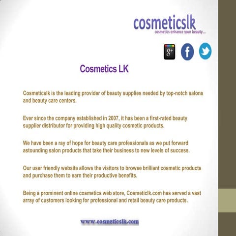 Cosmetics LK – Retailer & Distributor of Cosmetic Products | PPTX