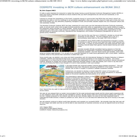 BCAW - Business Continuity Awareness Week 2016 | DOCX