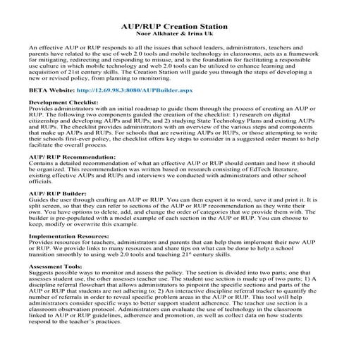Co sn aup creation station handout | DOC