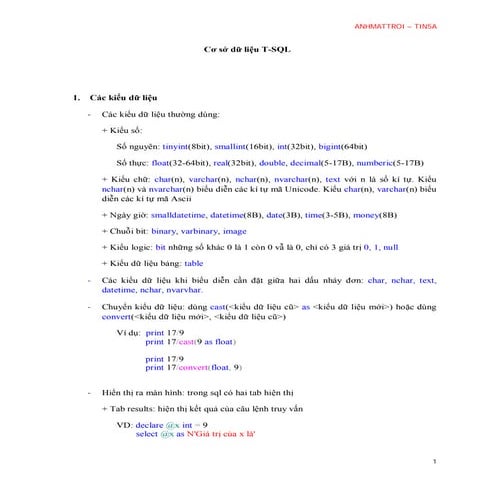 Co so du lieu t sql | PDF