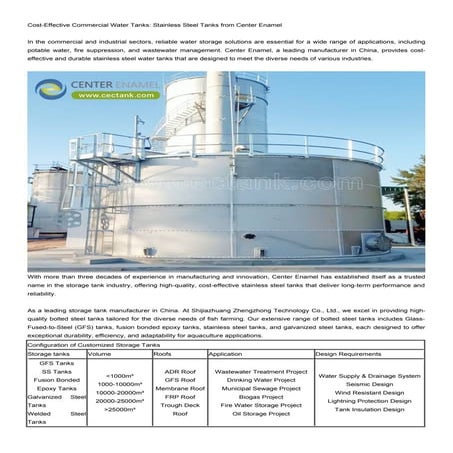 Cost-Effective Commercial Water Tanks Stainless Steel Tanks from Center ...