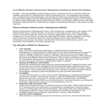 Cost Effective Remote Infrastructure Management Solutions By Hex64 Info Solutions Docx