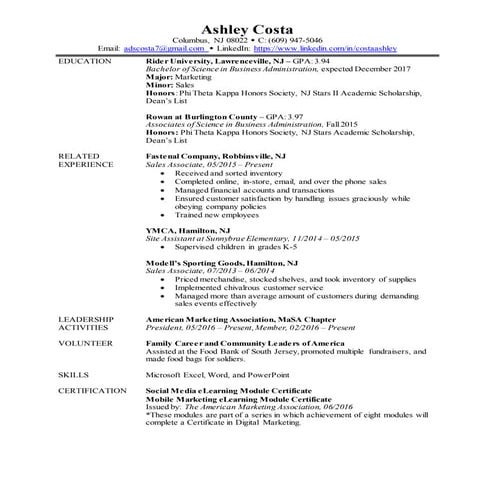 Costa, Ashley Resume 2016 | DOCX