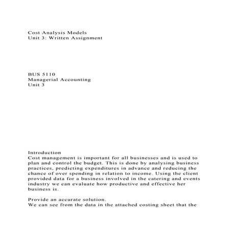 Cost Analysis Modelsunit 3 Written Assignmentbus Docx