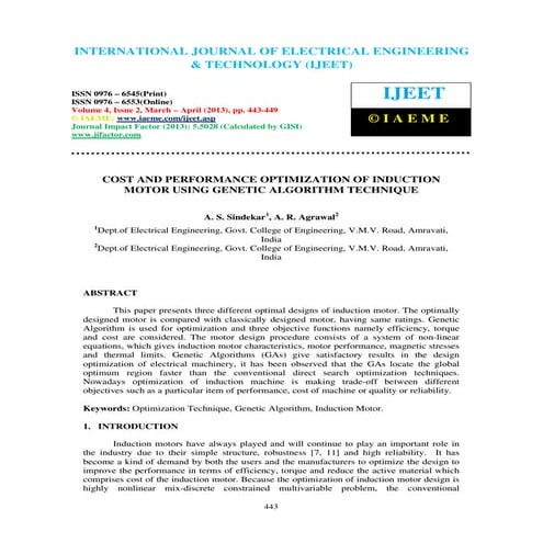 Cost And Performance Optimization Of Induction Motor Using Genetic Pdf 1086
