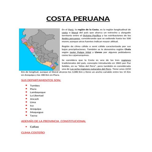 Región Costa del Perú y sus límites yregiones | DOCX