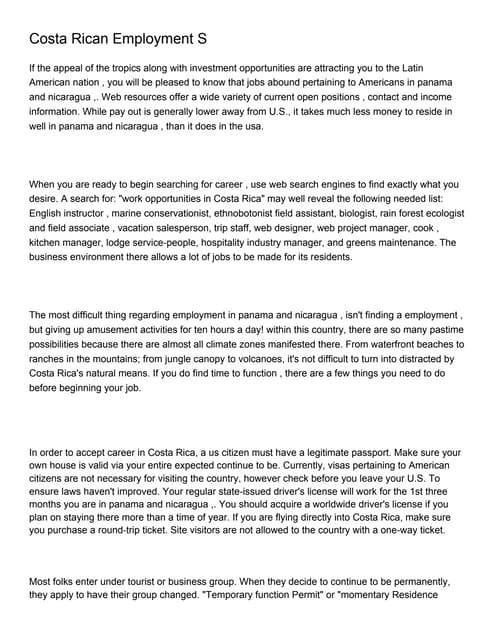 Costa Rican Career S | PDF | Travel Preparation and Advice | Travel