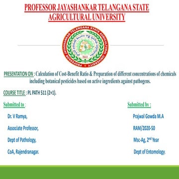 Cost Benefit Ratio and Calculation of different concentration of ...