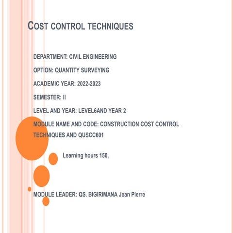 Cost control techniques NEW POWER POINT.pptx | Free Download