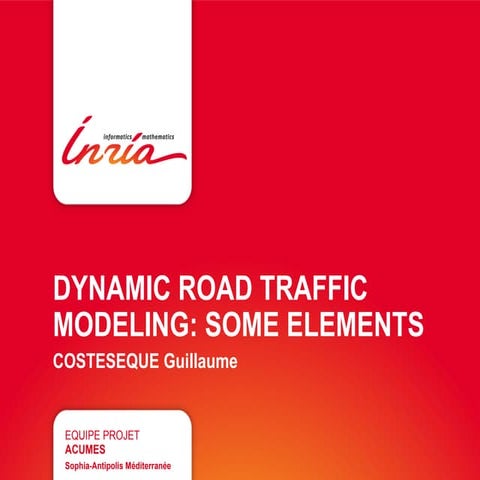 Dynamic road traffic modeling: some elements | PDF