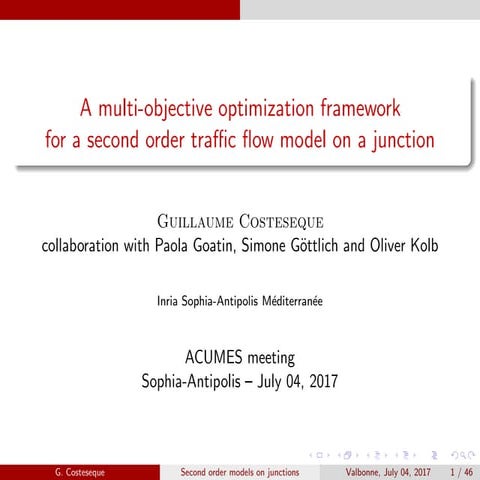 A Multi Objective Optimization Framework For A Second Order Traffic Flow Model On A Junction Ppt