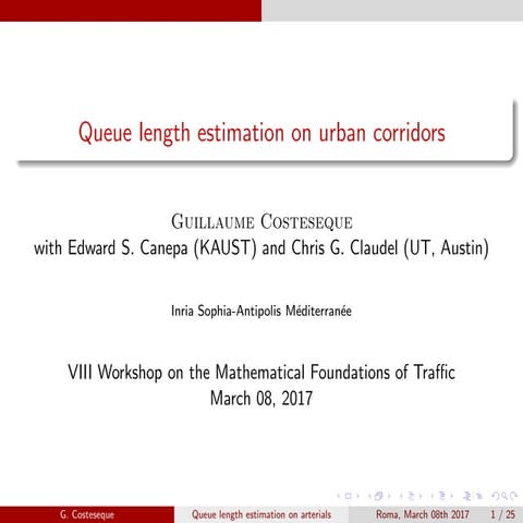 Queue Length Estimation On Urban Corridors Ppt