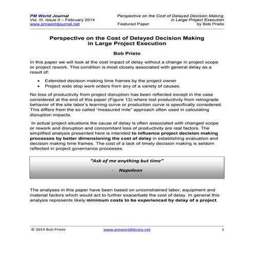 Cost of delayed decision making | PDF