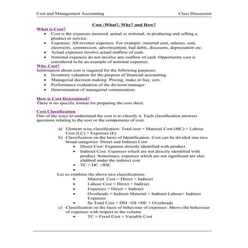 Cost sheet with inventory | DOC