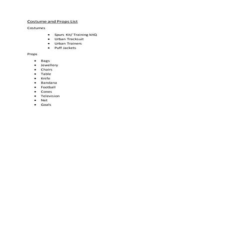 Costume and props list | DOCX