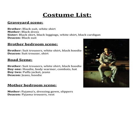 Costume list | DOCX