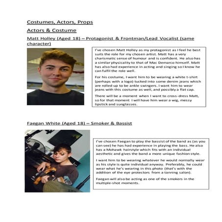 Costumes, actors, props | DOCX | Musicals | Genres