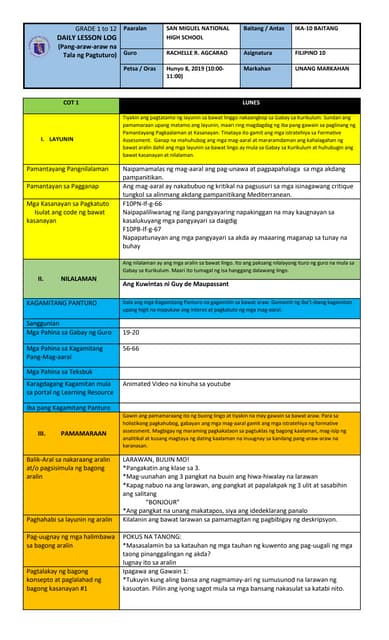 DLL EsP 10 2nd Quarter - Week 1 SY 23-24 | DOCX