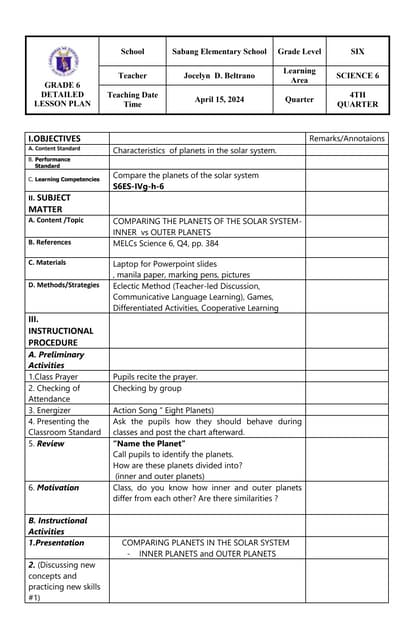 COT Lesson Plan in Science 6 Q2 W6 .docx | Biological Sciences | Science
