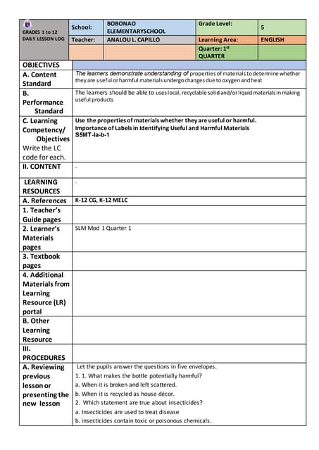 Q2-Daily Lesson Plan-SCIENCE-Grade-9.doc | Chemistry | Science