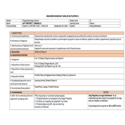 LESSON PLAN FILIPINO 6 | DOCX