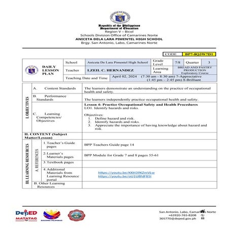 COT 3 - BPP Exploratory for Grade 7 and Grade 8 | DOCX