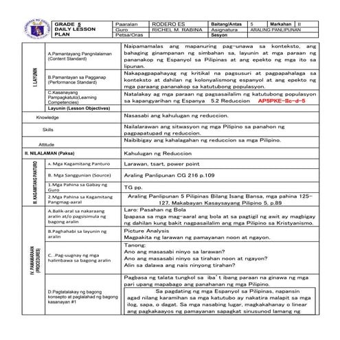 classroom observation Araling panlipunan grade 5 | DOCX