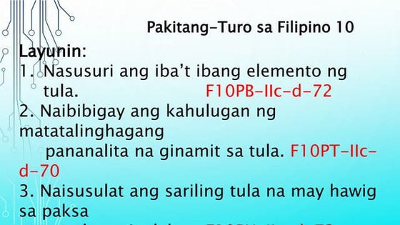 TULA- Filipino 7- MeLC based............. | PPTX