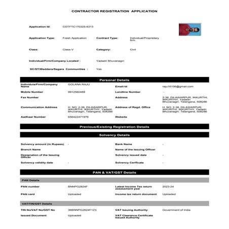 Registration Certificate for Civil Contrac | PDF