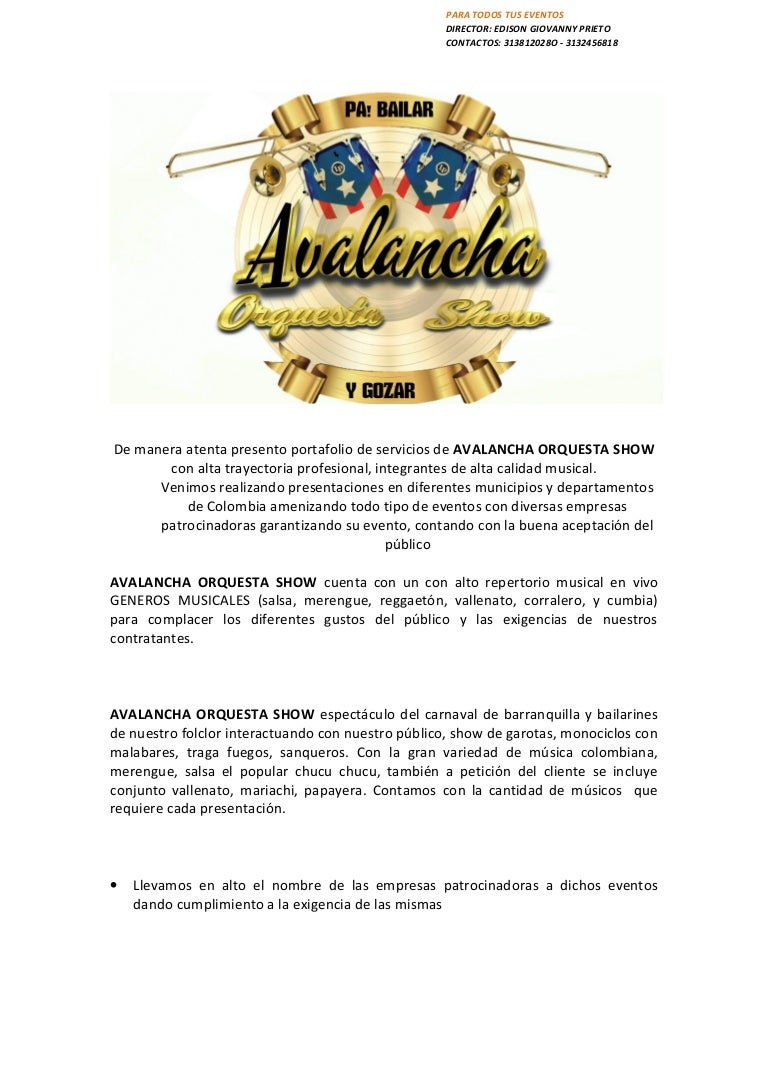 Cotizacion orquesta municipios de colombia