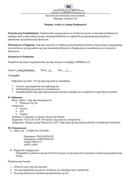 Araling panlipunan grade 8 aralin 2 Sinaunang tao | PPTX