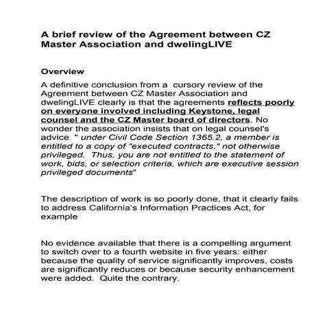 Censored Version of Review of Agreement between CZ Master Association ...