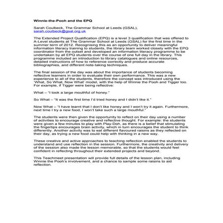 Coulbeck - Winnie-the-Pooh and the EPQ (teachmeet abstract) | DOC