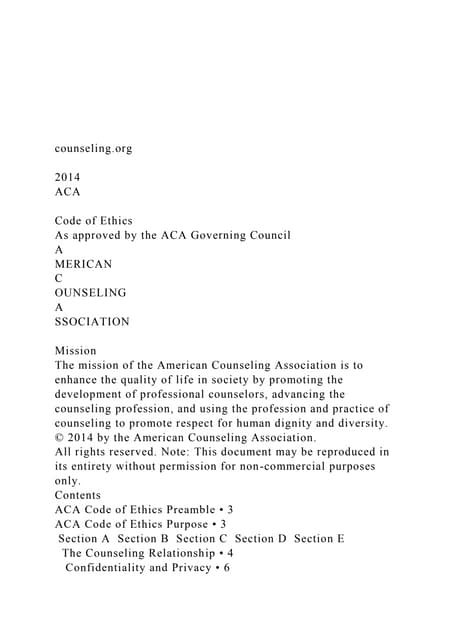 ACA Code Of Ethics As Approved By The ACA Governing Council AMERICAN ...
