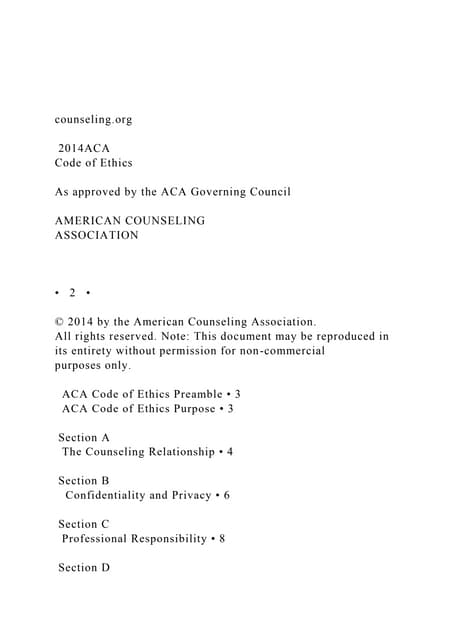 ACA Code Of Ethics As Approved By The ACA Governing Council AMERICAN ...